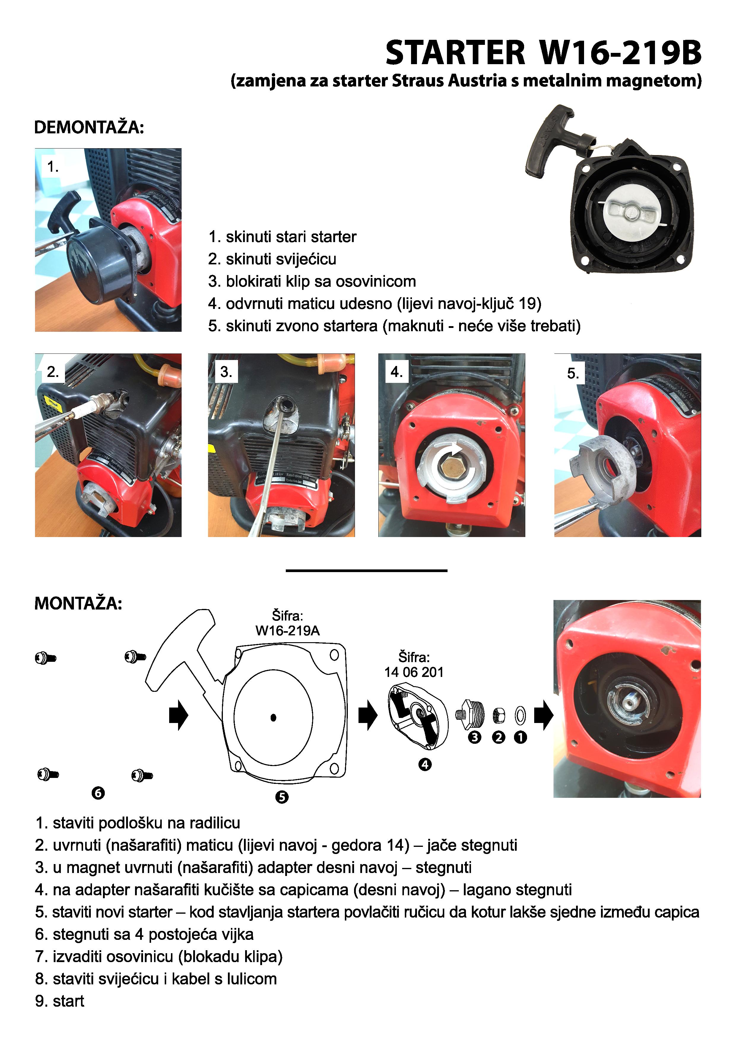 Recoil starter Straus Austria (fot metal magnets) - Agro Moto